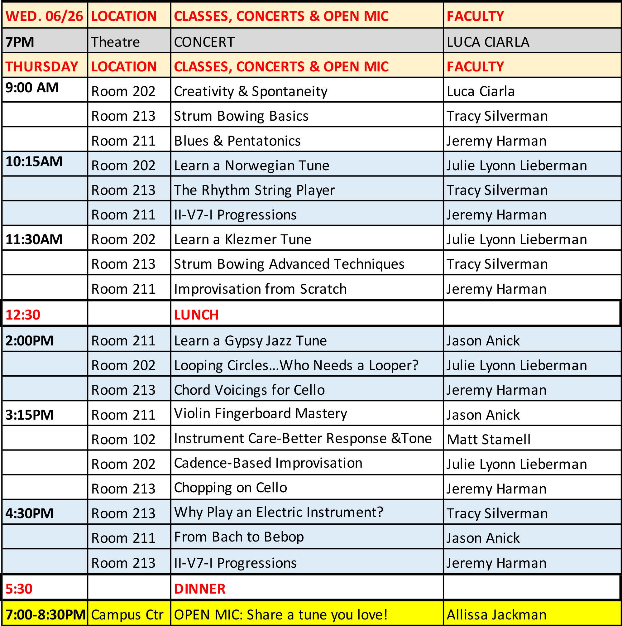 Class Schedule - Strings Without Boundaries